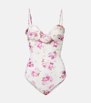 Magda Butrym Floral Print Ruched Swimsuit - White