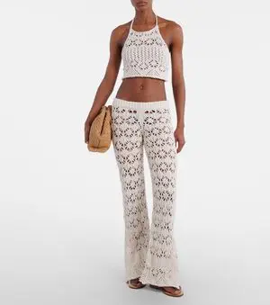 Alanui Lagoon Romance Crochet Crop Top - Beige