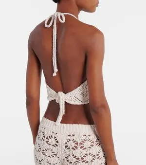 Alanui Lagoon Romance Crochet Crop Top - Beige