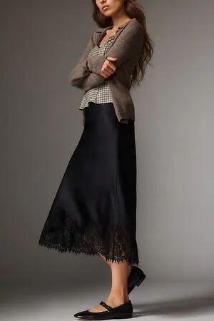 REFORMATION Carola Lace-hem Silk Midi Skirt - Black