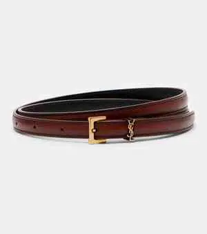 Saint Laurent Cassandre Leather Belt - Brown