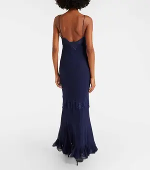 SELF-PORTRAIT Lace-trimmed Georgette Gown