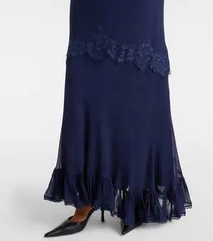 SELF-PORTRAIT Lace-trimmed Georgette Gown