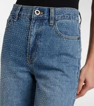 SELF-PORTRAIT Embellished High-rise Straight Jeans