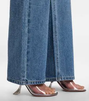SELF-PORTRAIT Embellished High-rise Straight Jeans