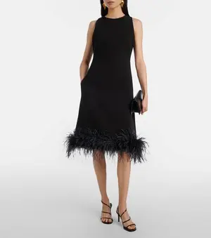 Max Mara Semito Feather-trimmed Midi Dress - Black