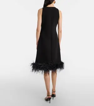 Max Mara Semito Feather-trimmed Midi Dress - Black