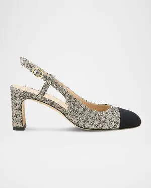 STUART WEITZMAN 60mm Babette Tweed Slingback Pumps - Light Gold