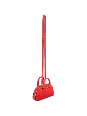 Valentino Garavani Vlogo Signature Mini Bowling Bag In Grainy Calfskin - Red