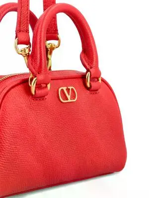 Valentino Garavani Vlogo Signature Mini Bowling Bag In Grainy Calfskin - Red