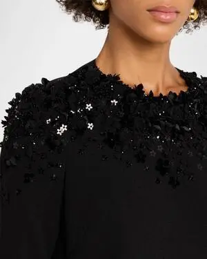 Rickie Freeman For Teri Jon A-line Floral Applique Crepe Dress - Black
