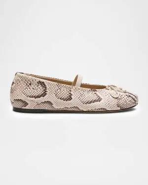 STUART WEITZMAN Stuart Weitzman Prima Snake-Embossed Ballerina Flats - Cream/line