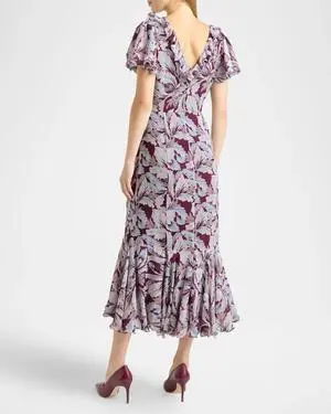 Cinq À Sept Clio Tulip Ruffled Midi Dress - Deep Plum