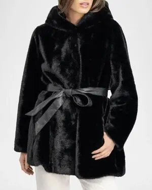 LYLA GRANT Fur-free Faux Mink Hooded Coat