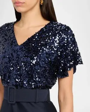 SACHIN BABI Merlene Sequin And Stretch Mikado Column Gown - Midnight