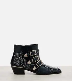 Chloé Susanna Studded Leather Ankle Boots - Blue