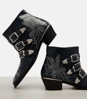 Chloé Susanna Studded Leather Ankle Boots - Blue