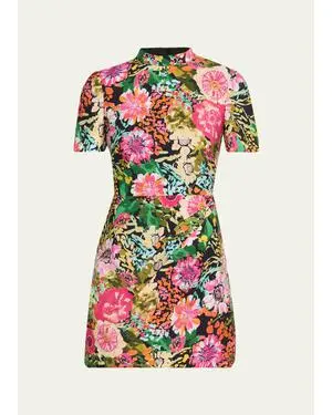 Saloni Draped Floral Mini Dress - Aster Fuch