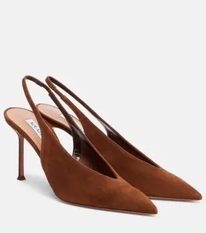 AQUAZZURA Voltaire 85 Suede Slingback Pumps - Brown
