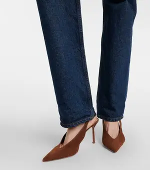 AQUAZZURA Voltaire 85 Suede Slingback Pumps - Brown