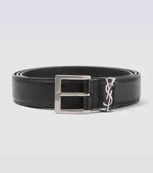 Saint Laurent Cassandre Leather Belt - Black