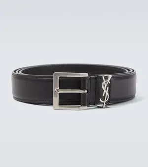 Saint Laurent Cassandre Leather Belt - Black