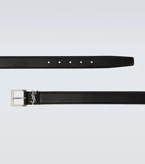 Saint Laurent Cassandre Leather Belt - Black