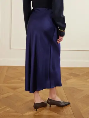 Another Tomorrow Satin Midi Skirt - Purple