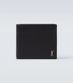 Saint Laurent Tiny Cassandre East/west Leather Wallet - Blue