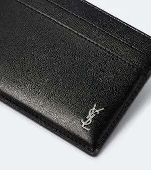 Saint Laurent Cassandre Leather Card Holder - Black