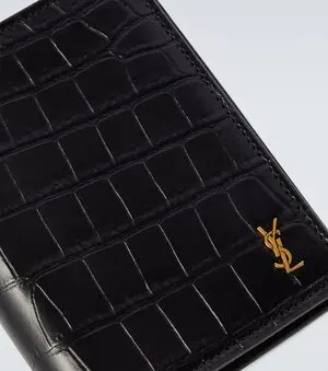 Saint Laurent Cassandre Leather Card Holder - Black