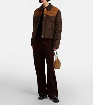 Miu Miu Suede-trimmed Pongé Down Jacket