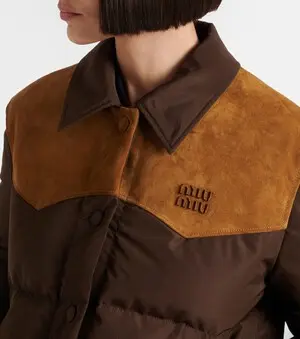 Miu Miu Suede-trimmed Pongé Down Jacket