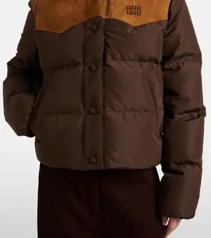 Miu Miu Suede-trimmed Pongé Down Jacket