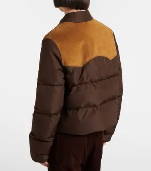 Miu Miu Suede-trimmed Pongé Down Jacket