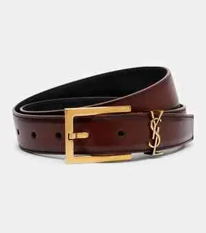 Saint Laurent Cassandre Leather Belt - Brown