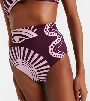 CALA DE LA CRUZ Elisa Printed High-rise Bikini Bottoms - Purple