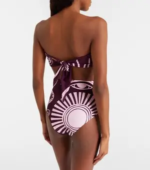 CALA DE LA CRUZ Maple Printed Bandeau Bikini Top - Purple