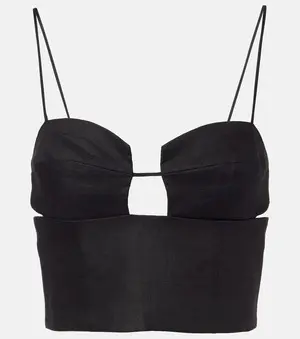 CALA DE LA CRUZ Imperia Cutout Linen Crop Top