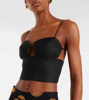 CALA DE LA CRUZ Imperia Linen Crop Top - Black
