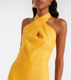 CALA DE LA CRUZ Veneta Floral-appliqué Linen Minidress