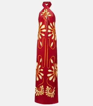 CALA DE LA CRUZ Oliviera Printed Halterneck Maxi Dress - Red