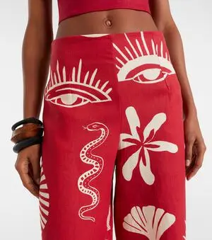 CALA DE LA CRUZ Toya Printed Linen Wide-leg Pants