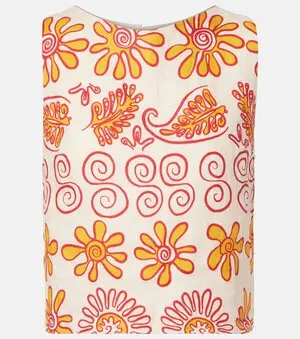 CALA DE LA CRUZ Avelino Printed Linen Top - Beige
