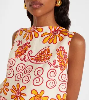 CALA DE LA CRUZ Avelino Printed Linen Top - Beige