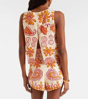 CALA DE LA CRUZ Avelino Printed Linen Top - Beige