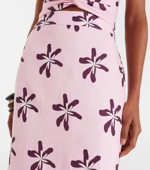 CALA DE LA CRUZ Magda Floral Linen Maxi Skirt - Pink