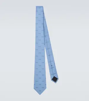 Gucci GUCCI Horsebit Silk Jacquard Neck Tie Blue