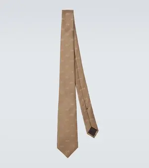 Gucci Gucci Horsebit Silk Jacquard Neck Tie Brown