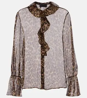 NILI LOTAN Cecily Leopard-print Silk-blend Blouse - Brown